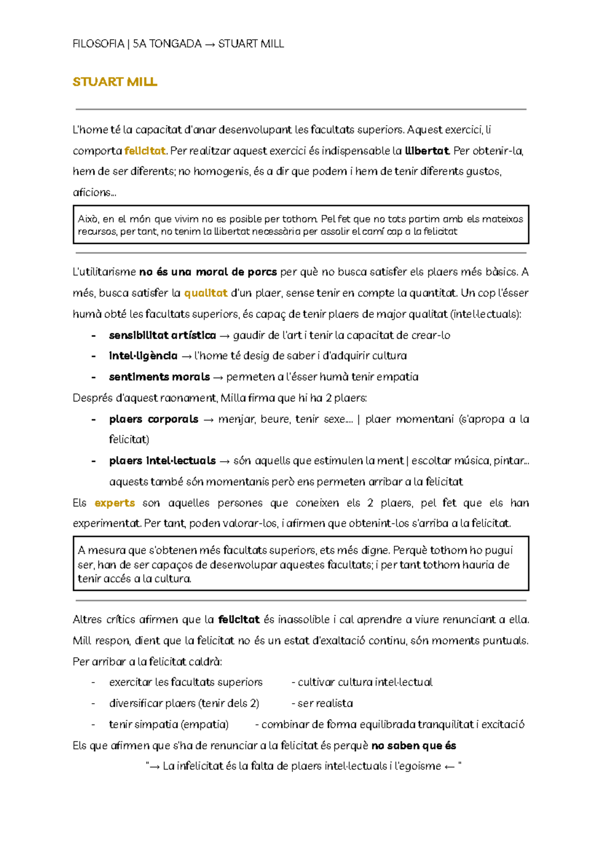 Resum Stuart MILL - FILOSOFIA | 5A TONGADA → STUART MILL STUART MILL L ...