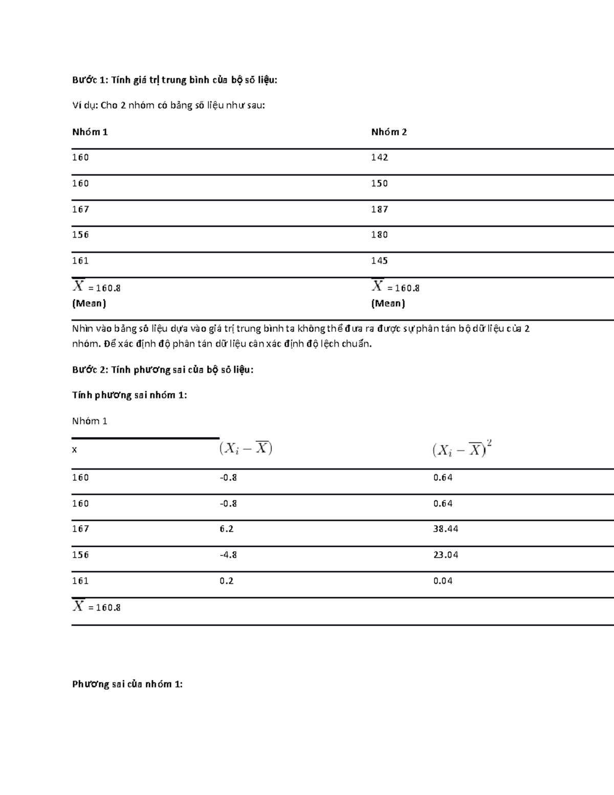 Phương sai và độ lệch chuẩn - B ước 1: Tính giá tr trung bình c a b ị ủ ộ sốố li u:ệ Ví d : Cho ...