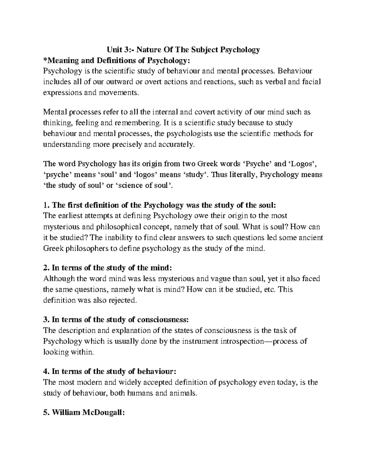 Introduction to Psychology unit 3 and 4 - Unit 3:- Nature Of The ...