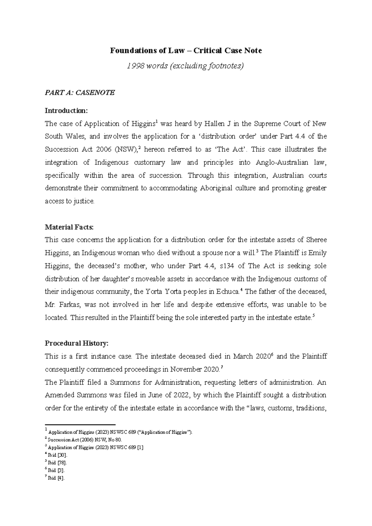 Critical Case Note Assignment - Foundations of Law - Foundations of Law ...