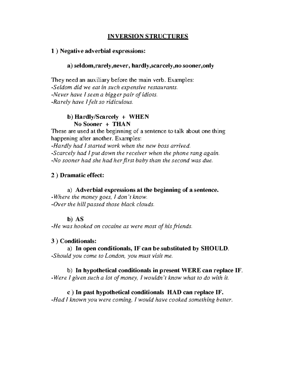 Inversion+ Structures - INVERSION STRUCTURES 1 ) Negative adverbial ...