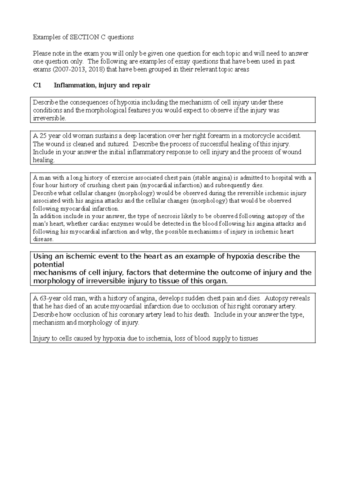 Examples of Section C - Examples of SECTION C questions Please note in ...