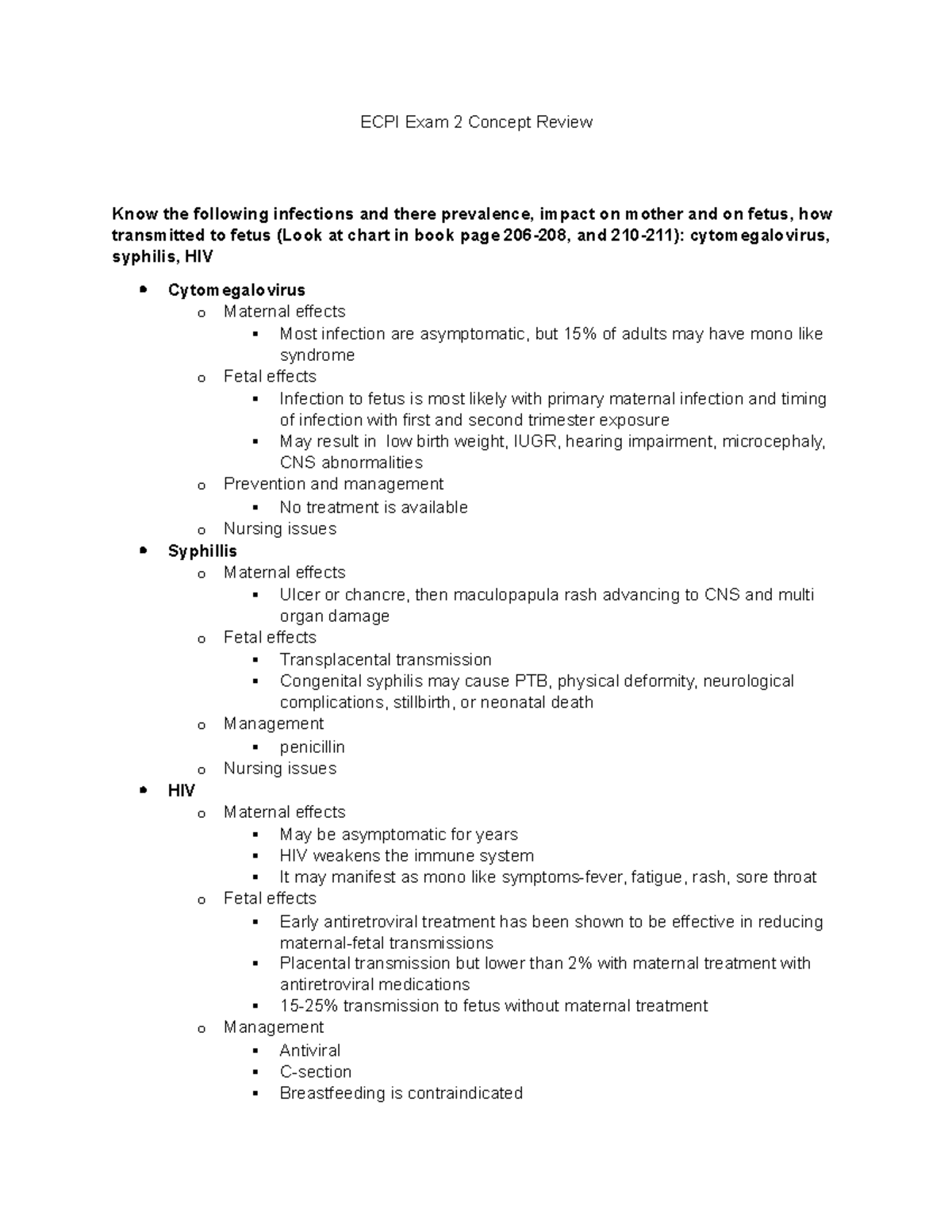 Mother BABY EXAM 2 - notes - ECPI Exam 2 Concept Review Know the ...