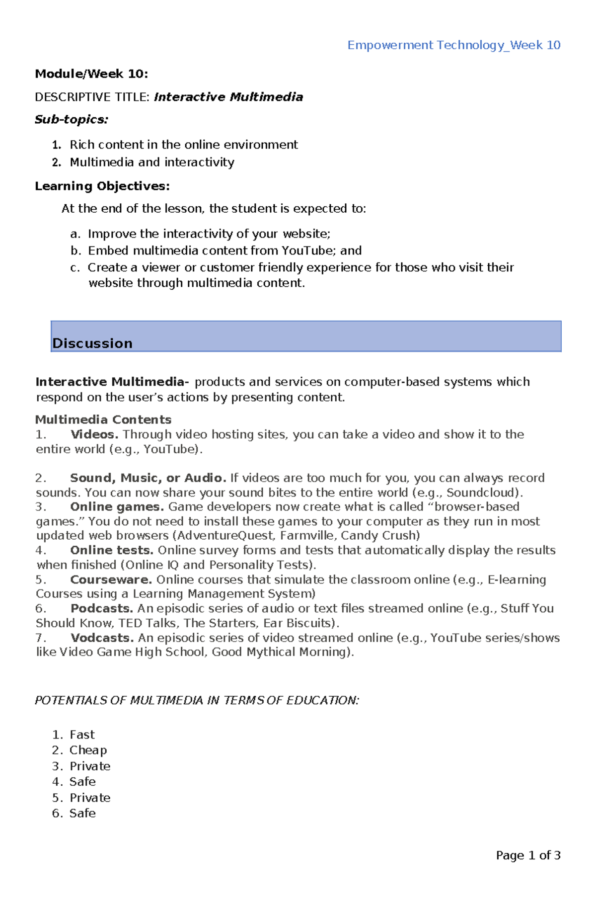 Week 10 Interactive Multimedia - Empowerment Technology_Week 10 Module ...