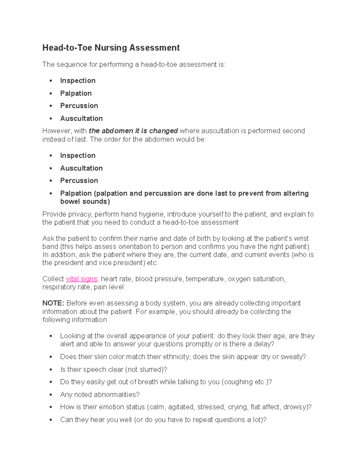 Head to toe examination - Head-to-Toe Nursing Assessment The sequence ...