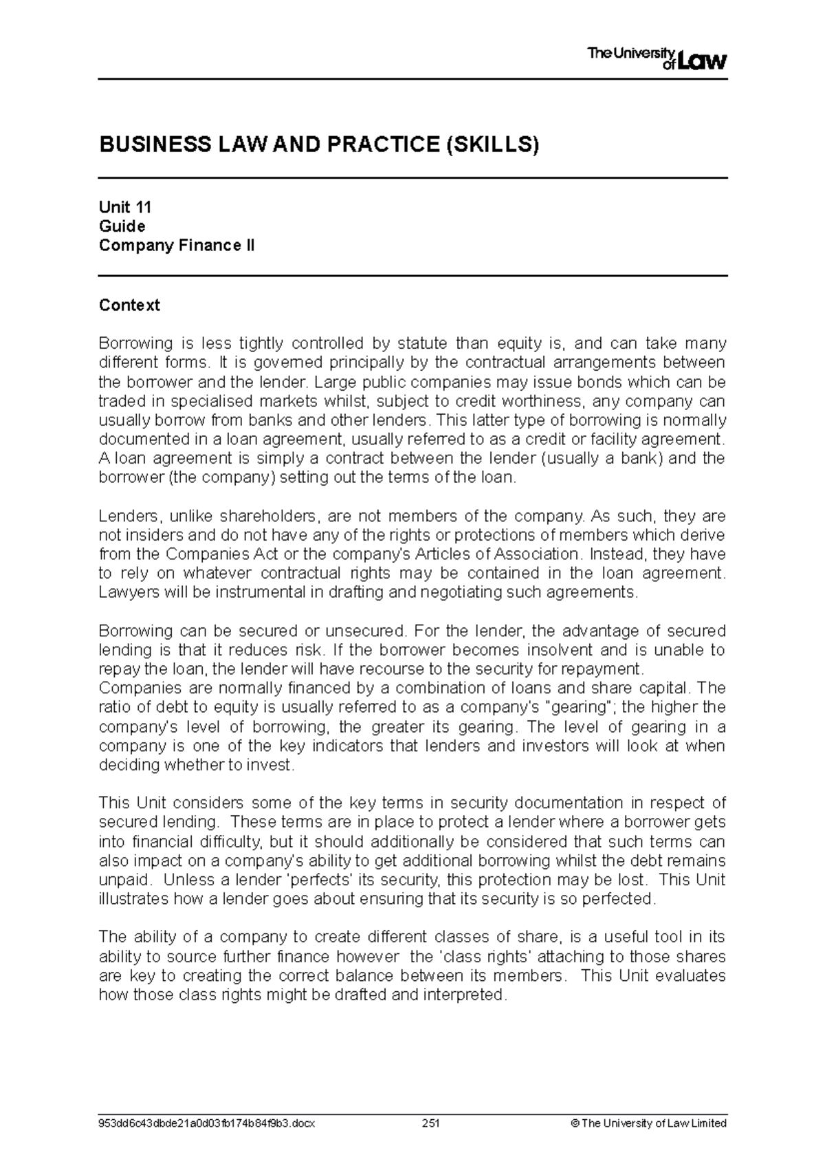 Workshop 11 - Lecture notes 11 - BUSINESS LAW AND PRACTICE (SKILLS ...