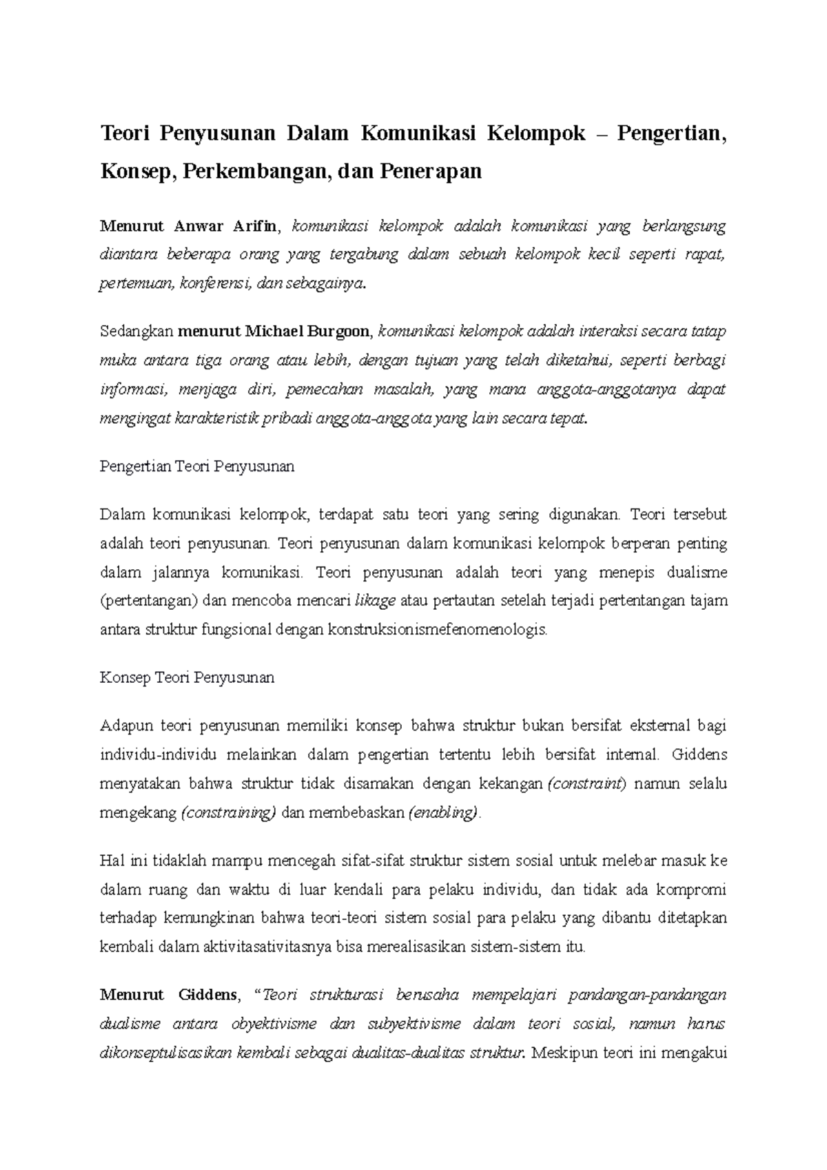 Teori Penyusunan Dalam Komunikasi Kelompok - Sedangkan menurut Michael ...