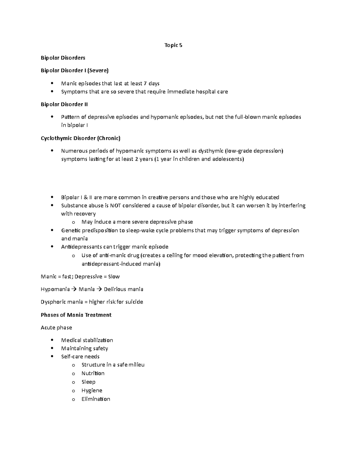 Bipolar Disorders - lecture notes - Psychiatric Mental Health Nursing ...