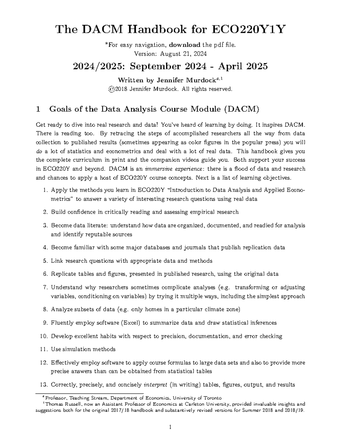 DACM Handbook - Lecture Notes - The DACM Handbook for ECO220Y1Y *For ...