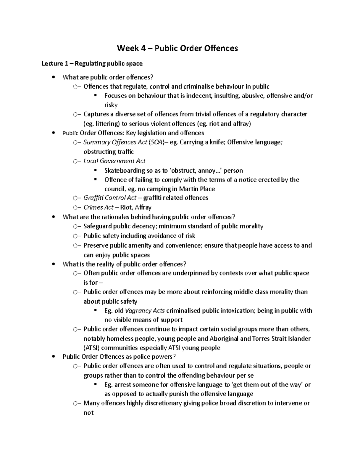 Week 4 - Public Order Offences - Week 4 – Public Order Offences Lecture ...