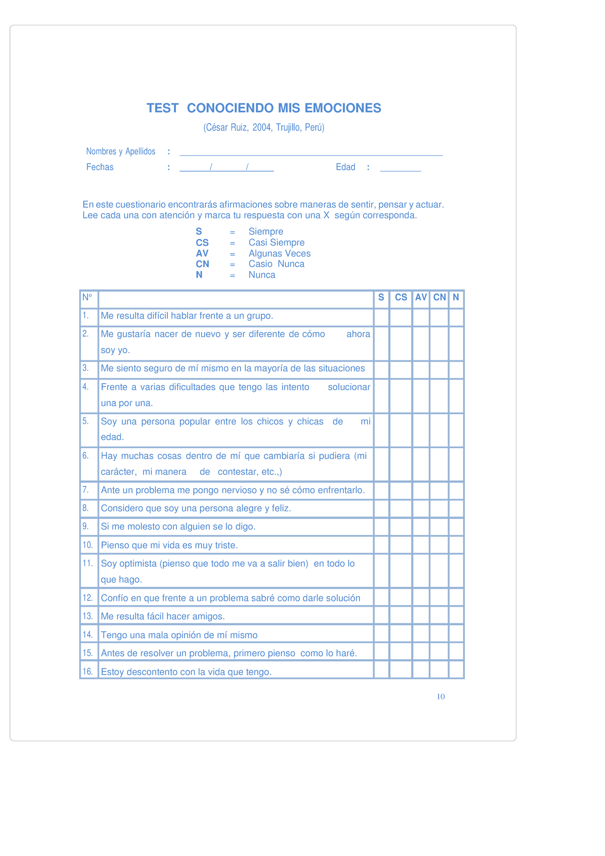 Test conociendo mis emociones niños - TEST CONOCIENDO MIS EMOCIONES ...