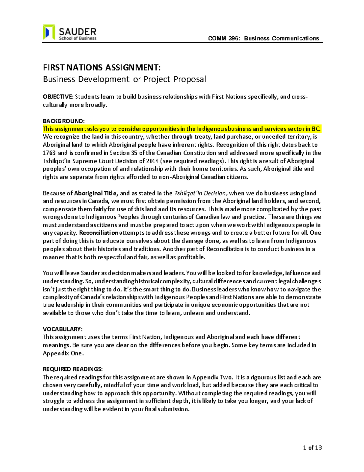 First Nations Assignment revised 2024 - FIRST NATIONS ASSIGNMENT ...