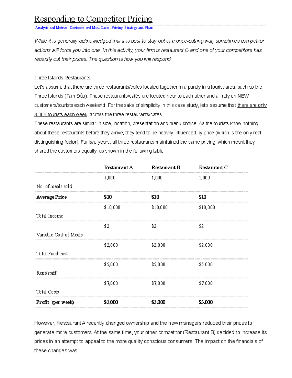 Pricing Responding to Competitor Pricing - Responding to Competitor ...