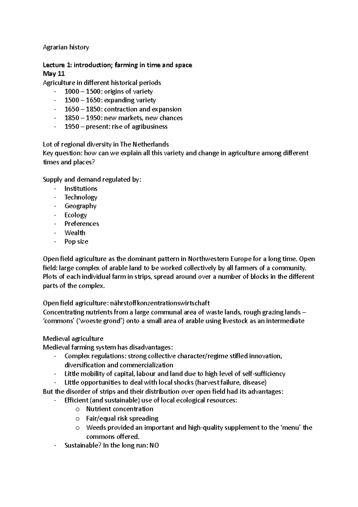Agrarian history - Agrarian history Lecture 1: introduction; farming in ...