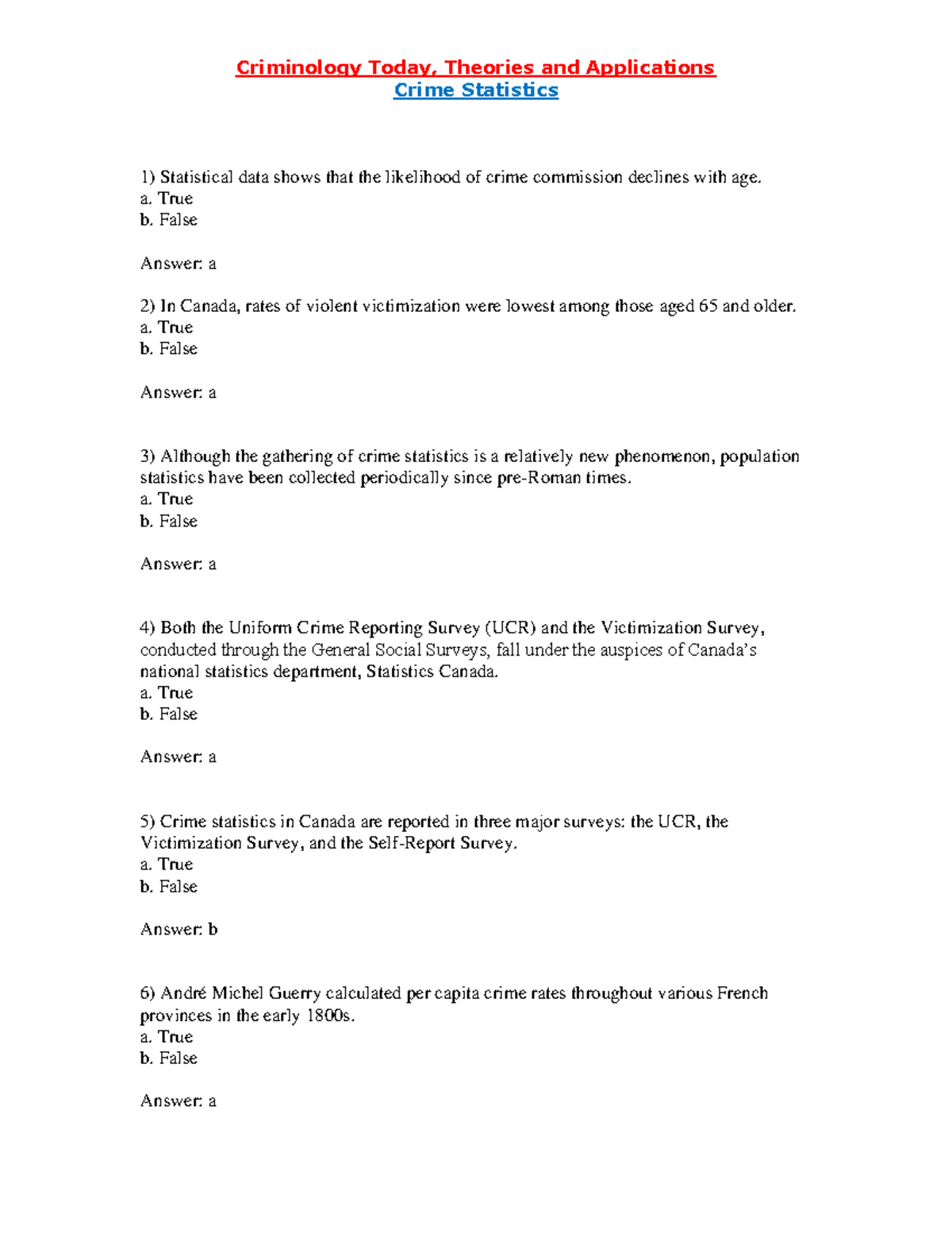 MULTIPLE CHOICE QUESTIONS Criminology Today Theories and Applications ...