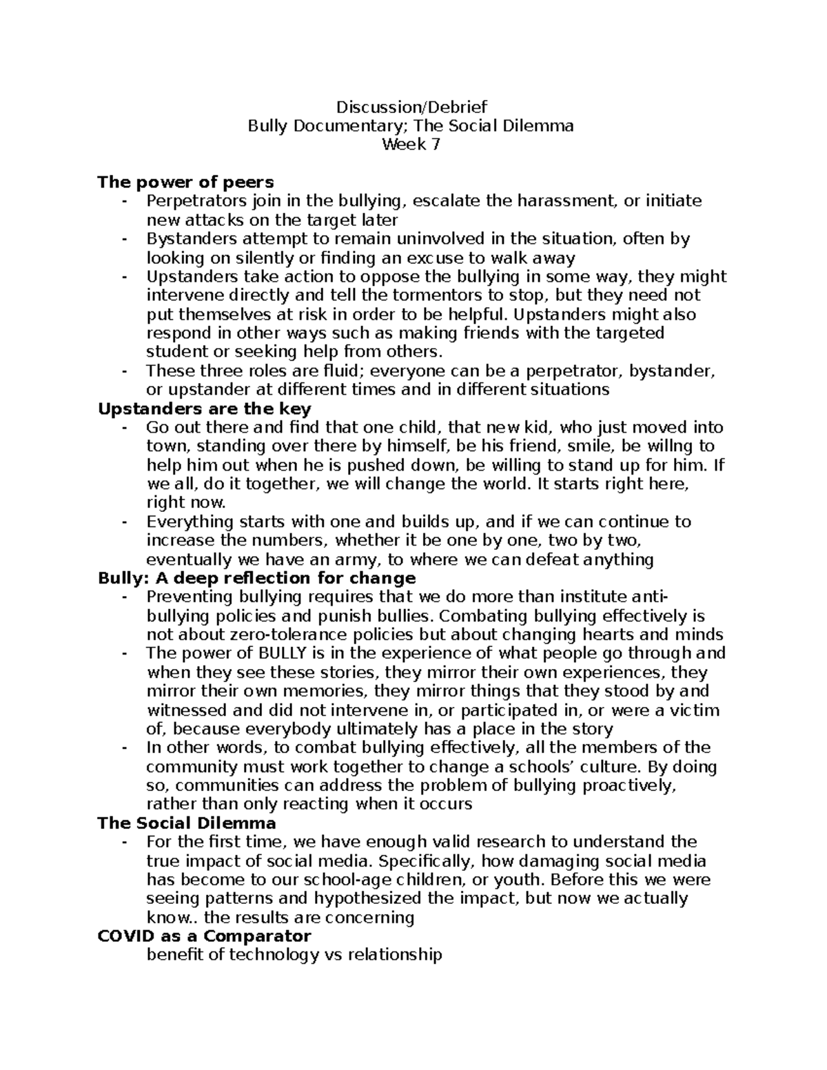 Bully and social media - Lecture notes 7 - ECE 322 - St. Clair College ...