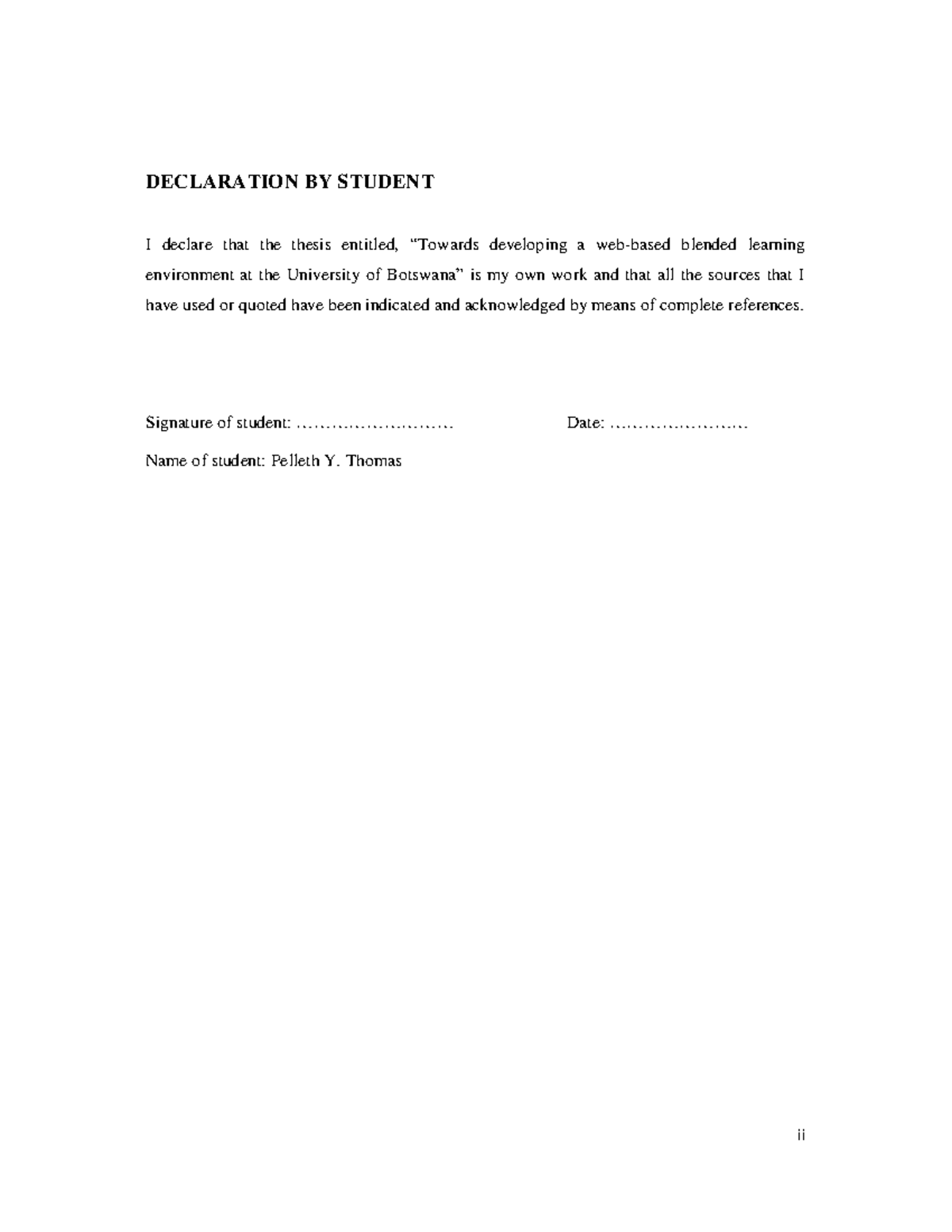 01Preliminary pages - ii DECLARATION BY STUDENT I declare that the ...