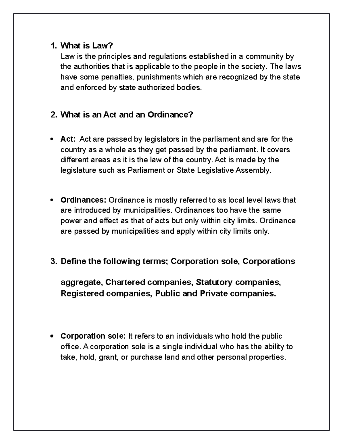 Mehwish Law Notes New 1 What Is Law Law Is The Principles And