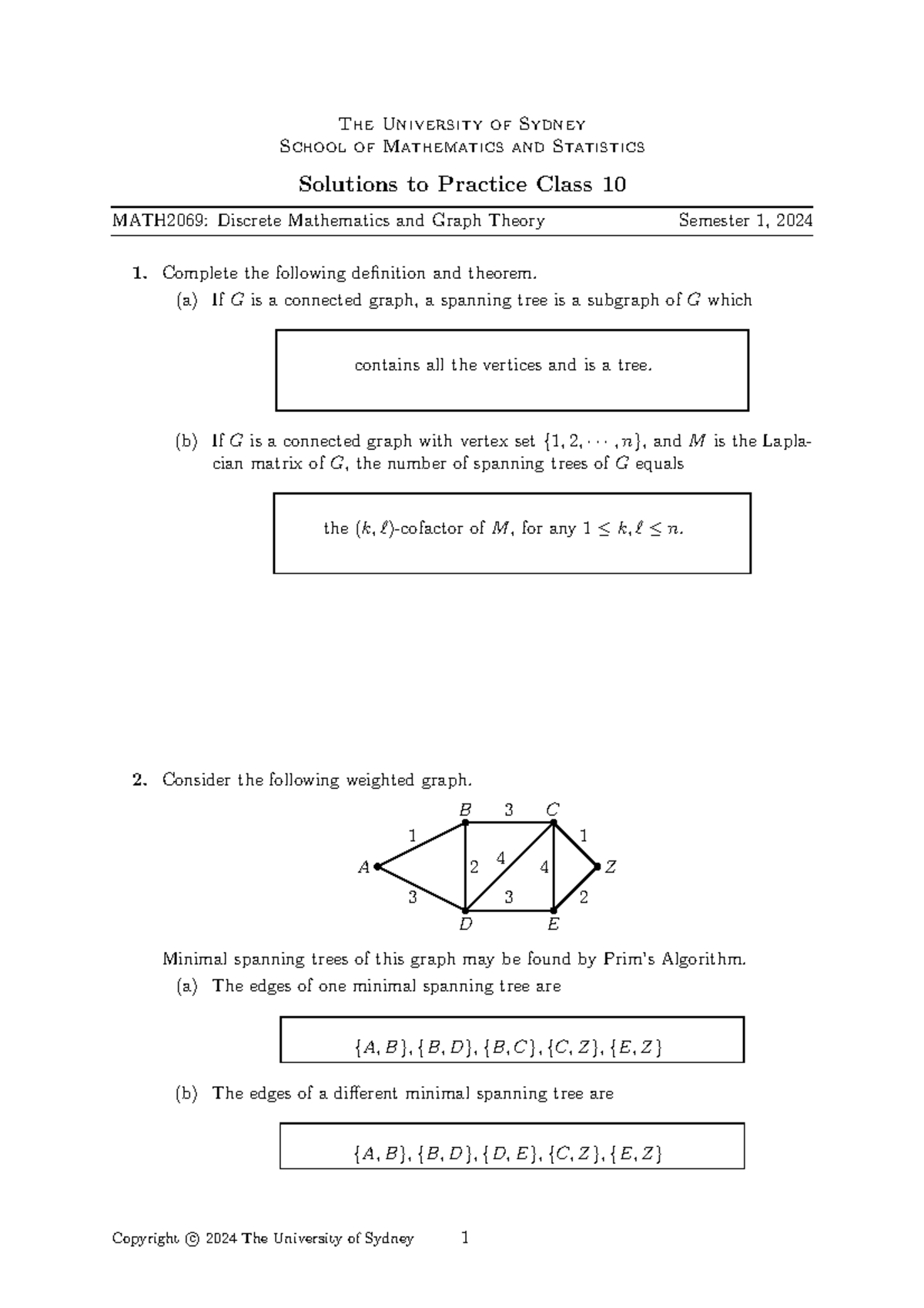 Practice 10-solutions - The University of Sydney School of Mathematics ...