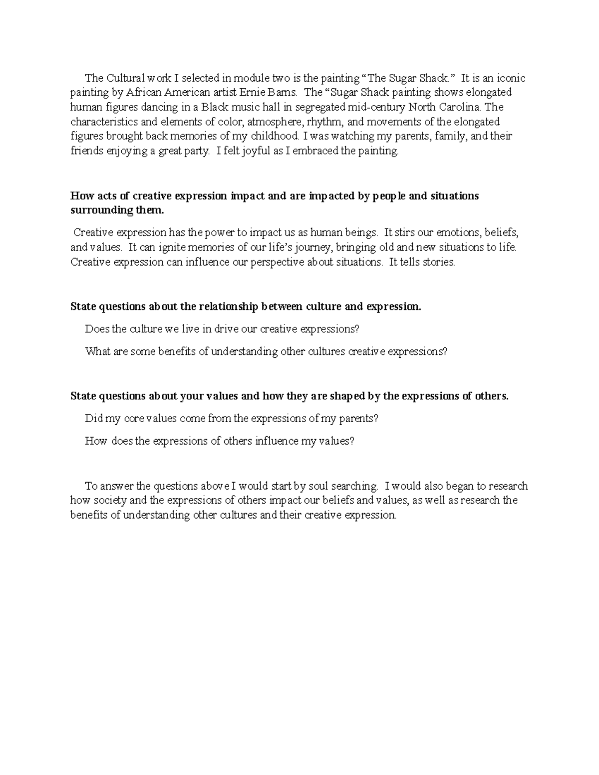 The Cultural work I selected in module two is the painting (2) - ” It ...