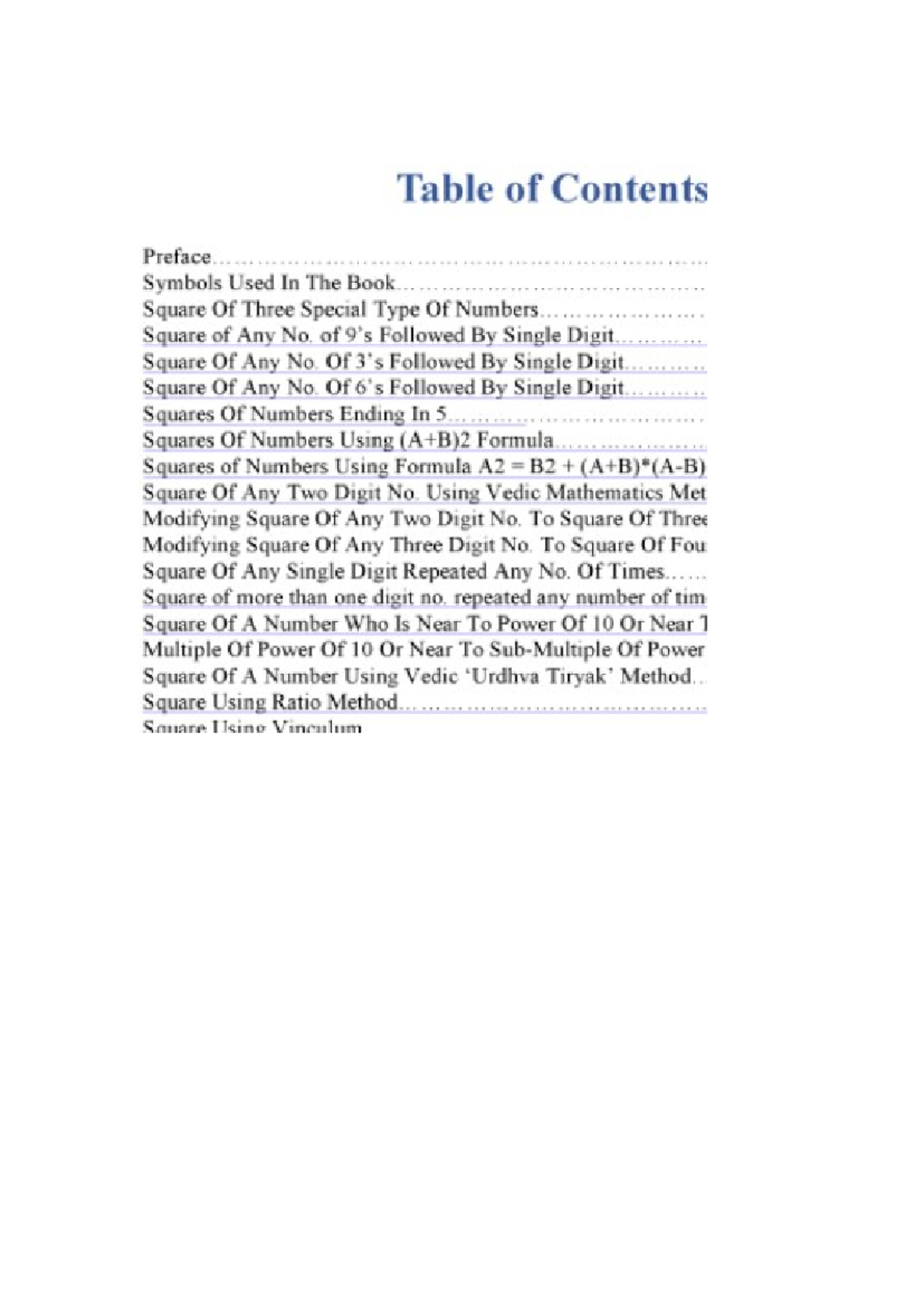 Amazing Properties OF Squares & Their Calculations - Table of Contents ...