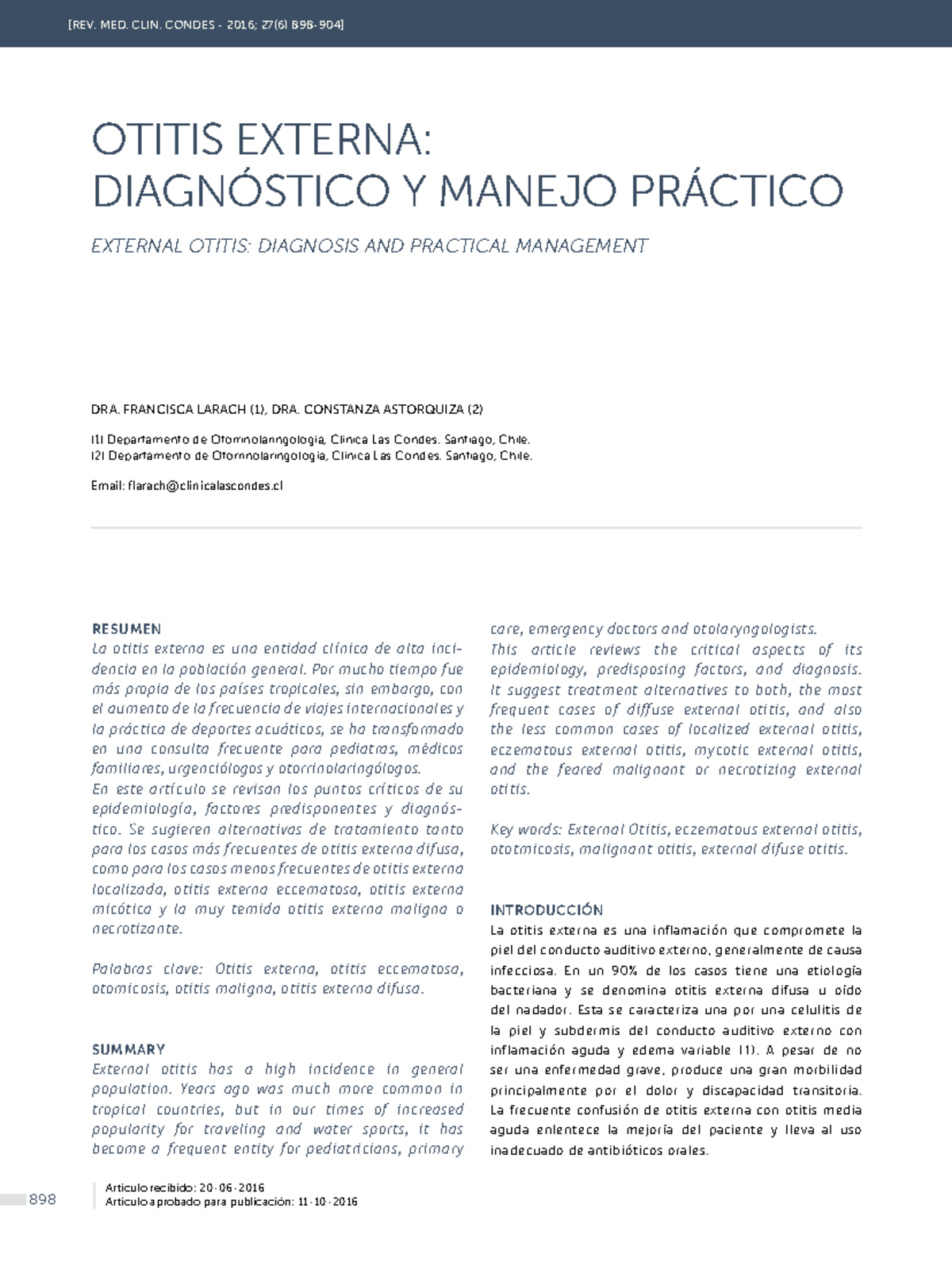 Otitis Ext. Art - 898 OTITIS EXTERNA: DIAGNÓSTICO Y MANEJO PRÁCTICO ...