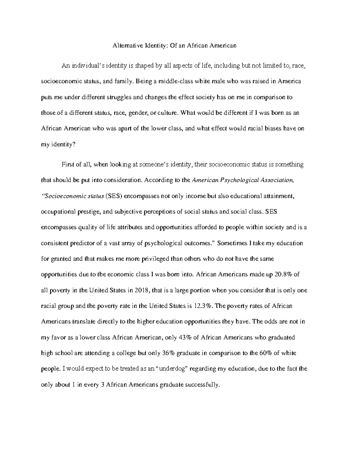 Alter Ident Essay#2 - Alternative Identity: Of an African American An ...