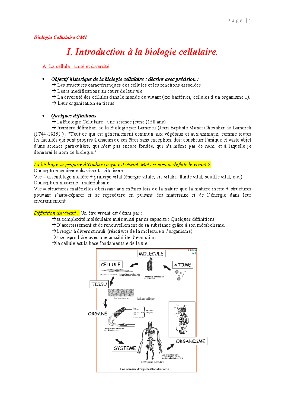 CM1 Biocell 1 - Notes de cours 1 - Biologie Cellulaire CM I ...