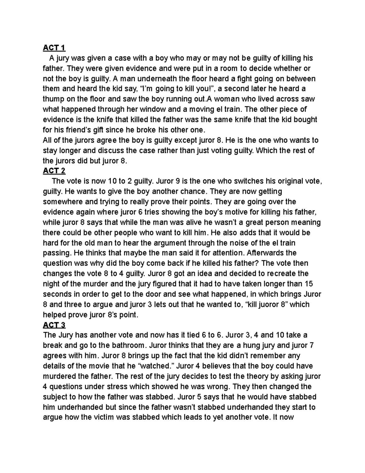English assignment-12 angry men - ACT 1 A jury was given a case with a ...