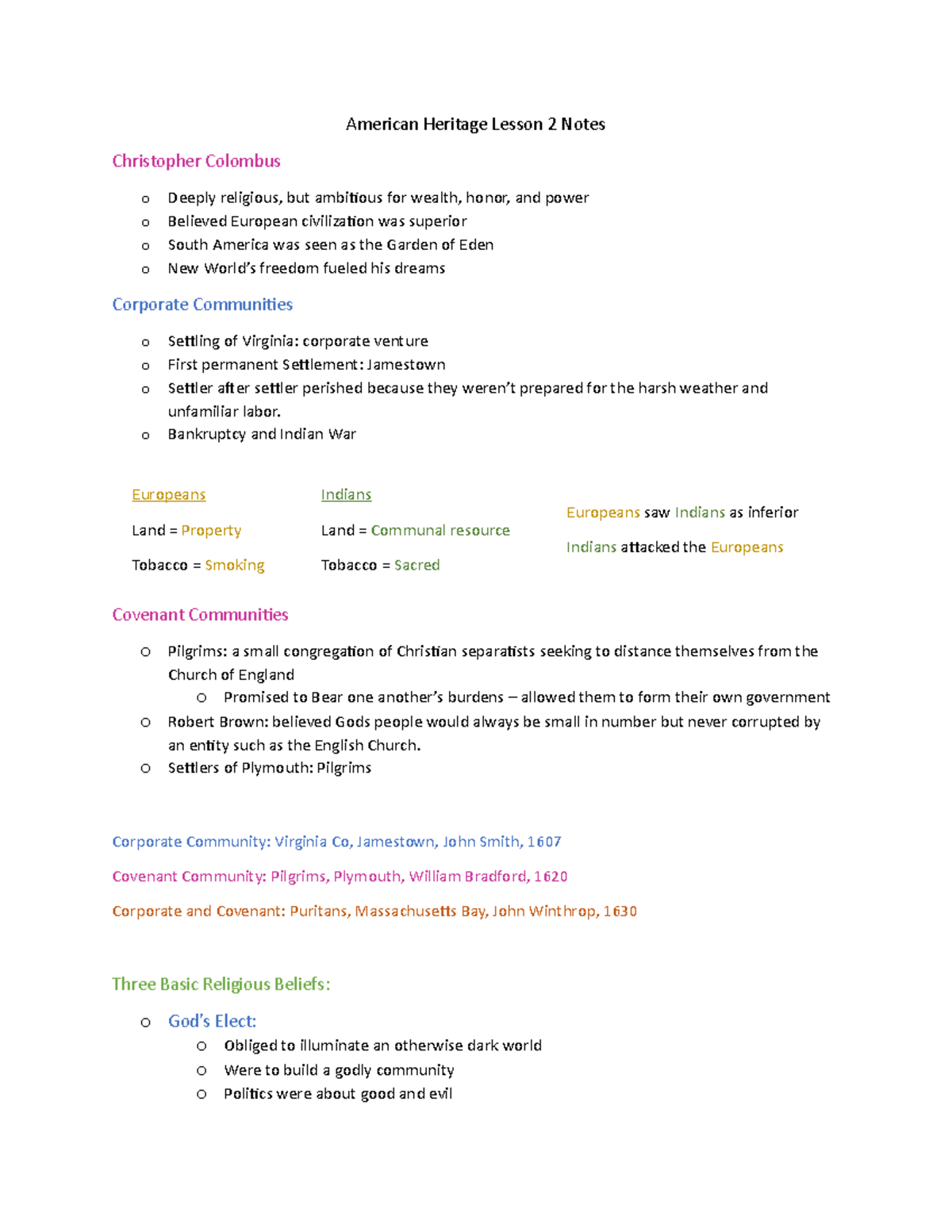 American Heritage Lesson 2 Notes - American Heritage Lesson 2 Notes ...