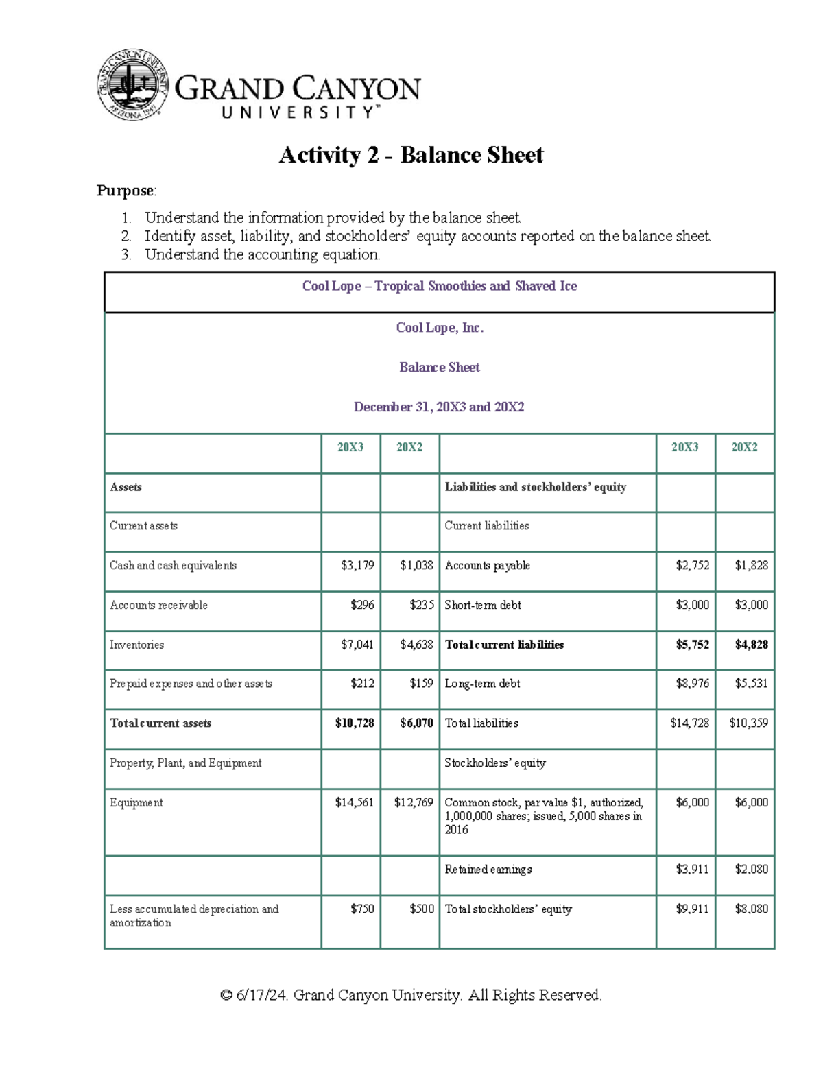 ACC 486 RS Balance Sheet Activity 2 Student - Activity 2 - Balance ...