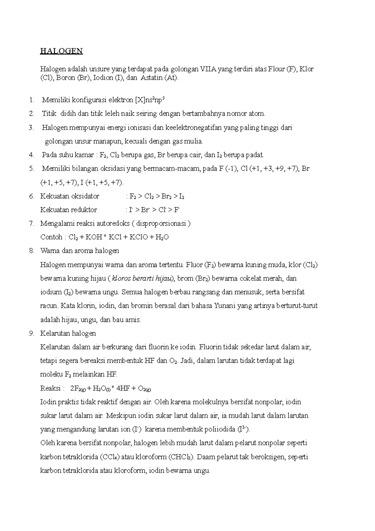Halogen - Tugas - HALOGEN Halogen adalah unsure yang terdapat pada ...
