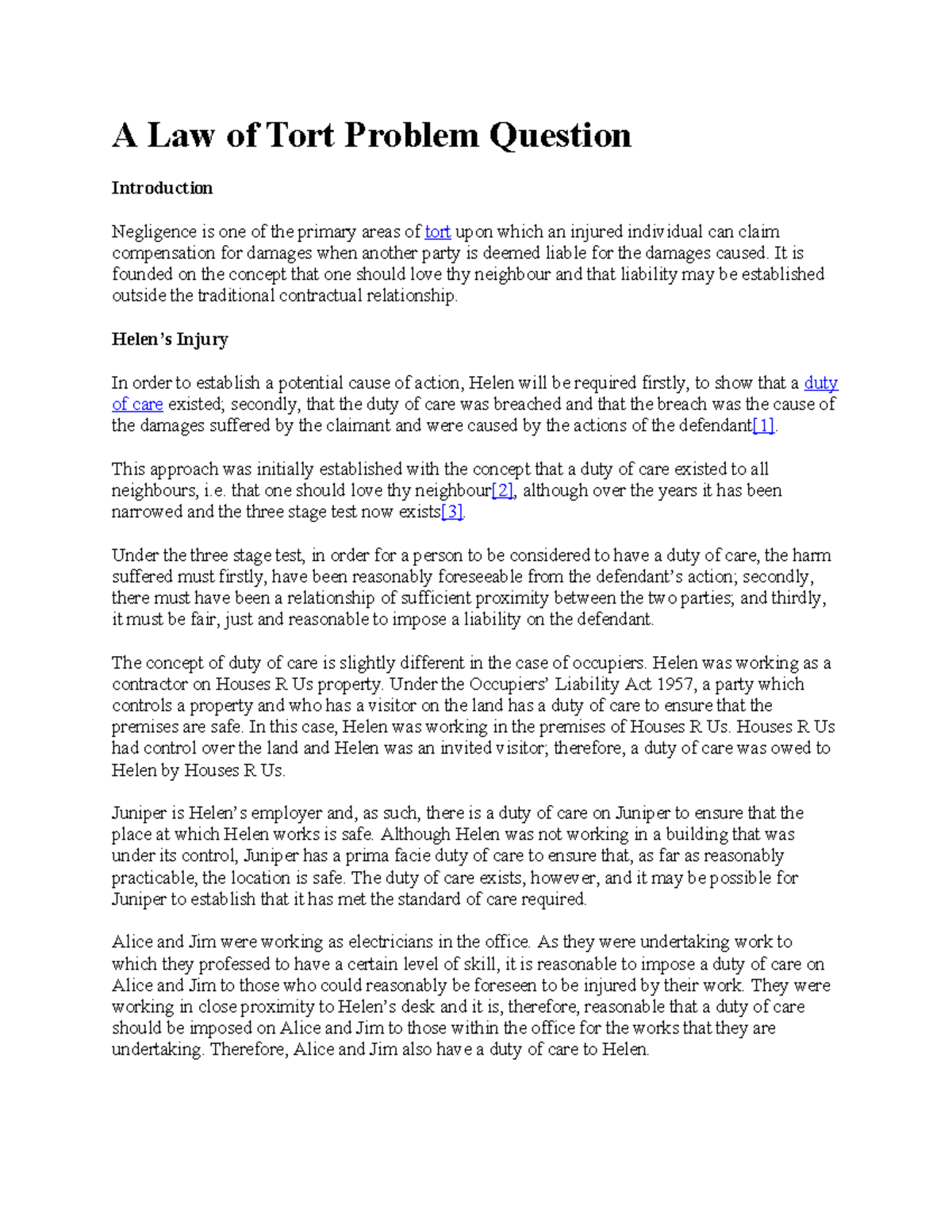 A Law of Tort Problem Question - A Law of Tort Problem Question ...