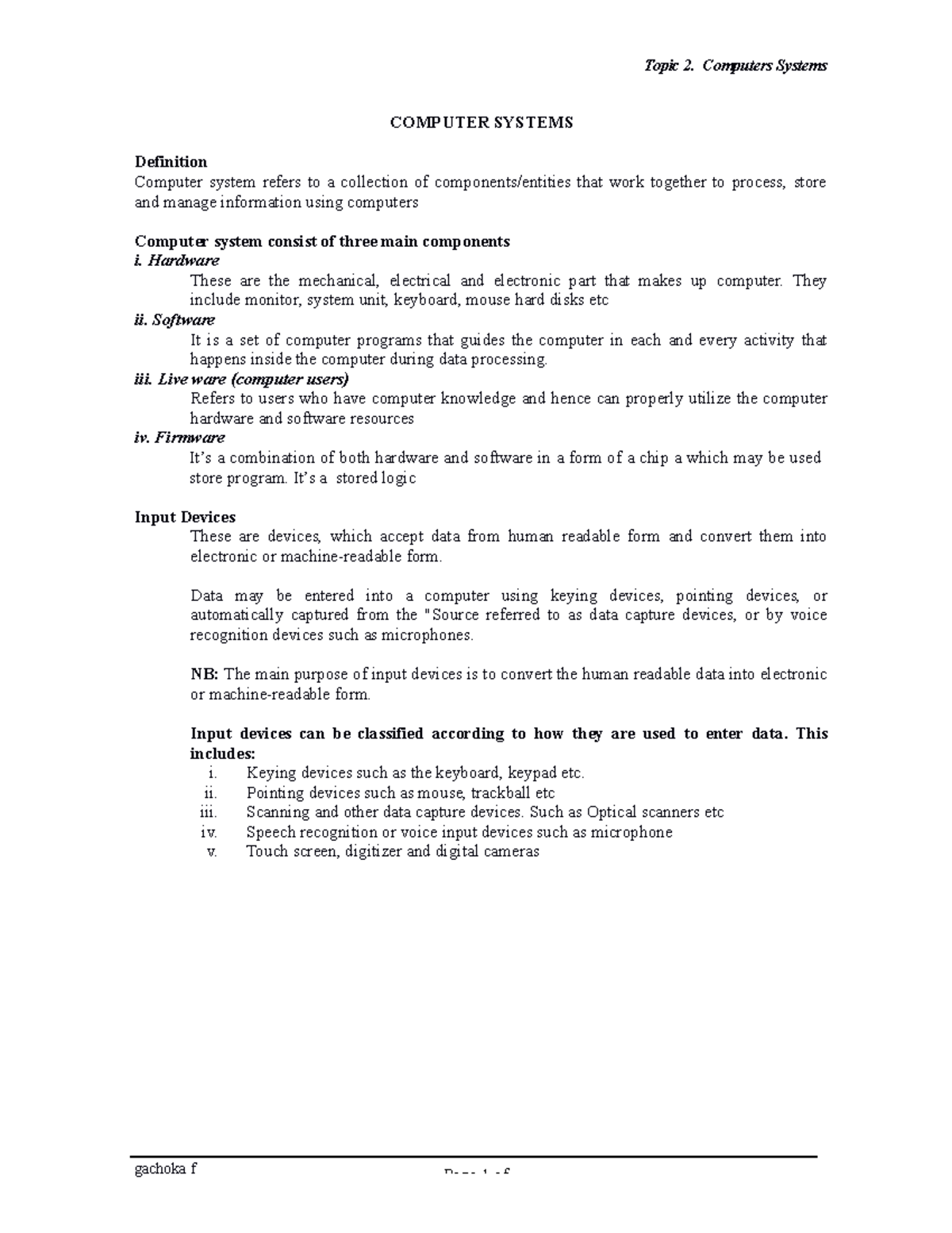 Notes Computer Systems - COMPUTER SYSTEMS Definition Computer system ...