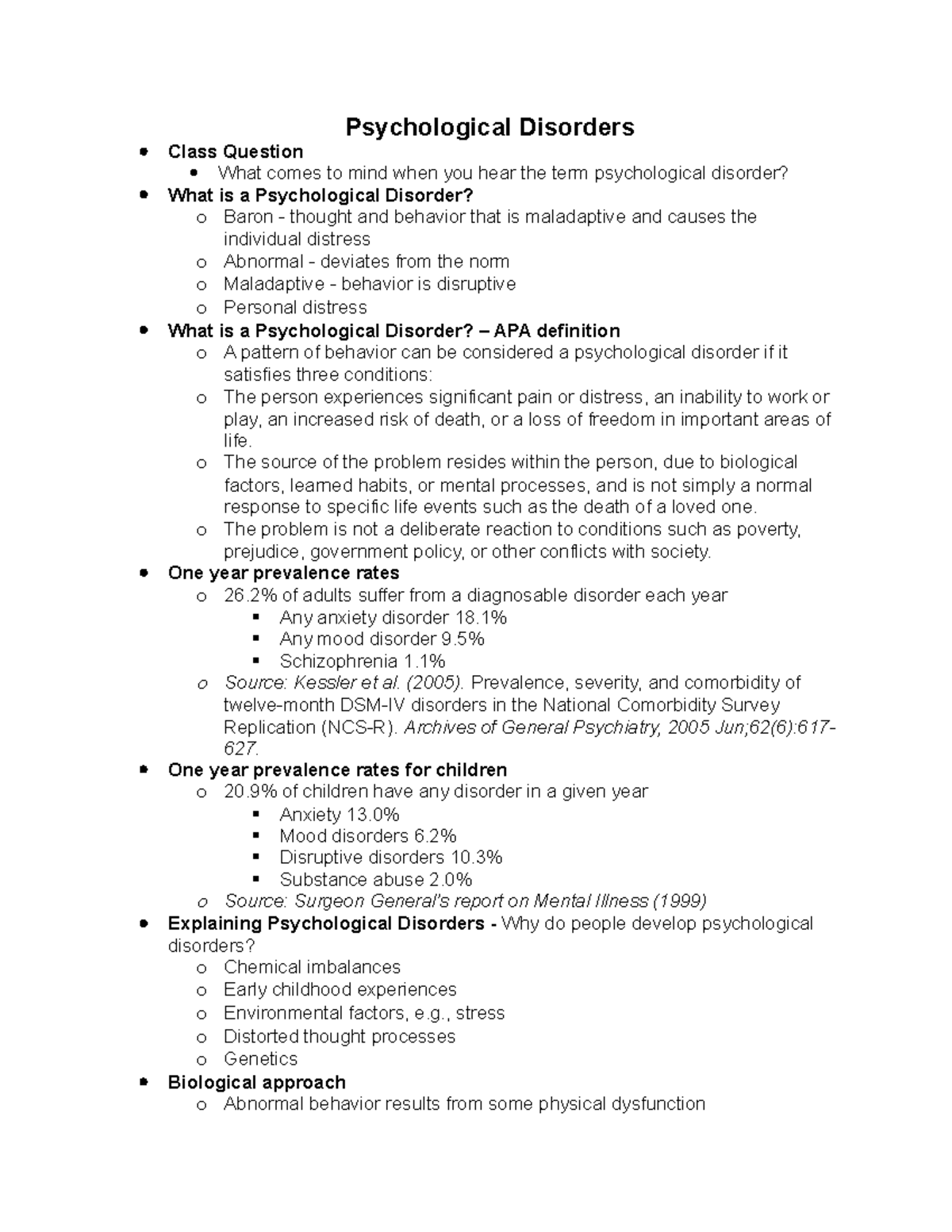 Disorders Overview - Psychological Disorders Class Question What comes ...