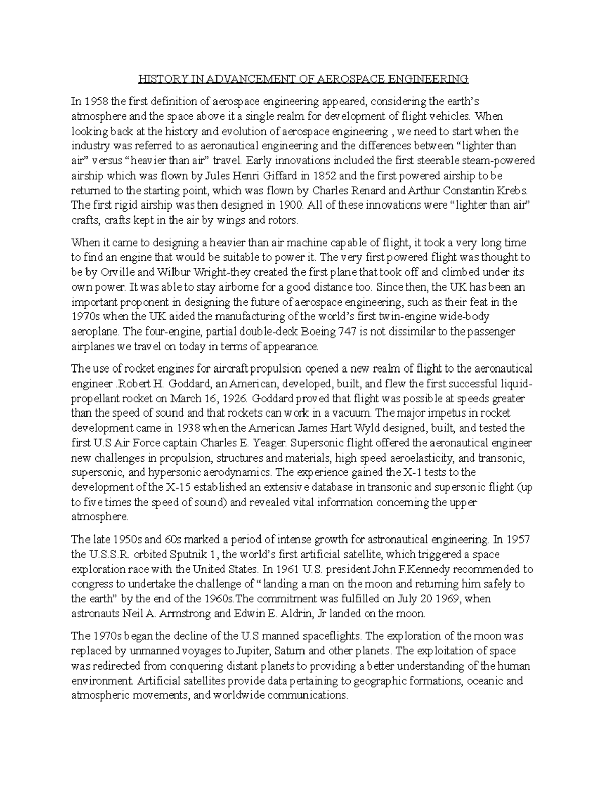 History IN Advancement OF Aerospace Engineering - HISTORY IN ...