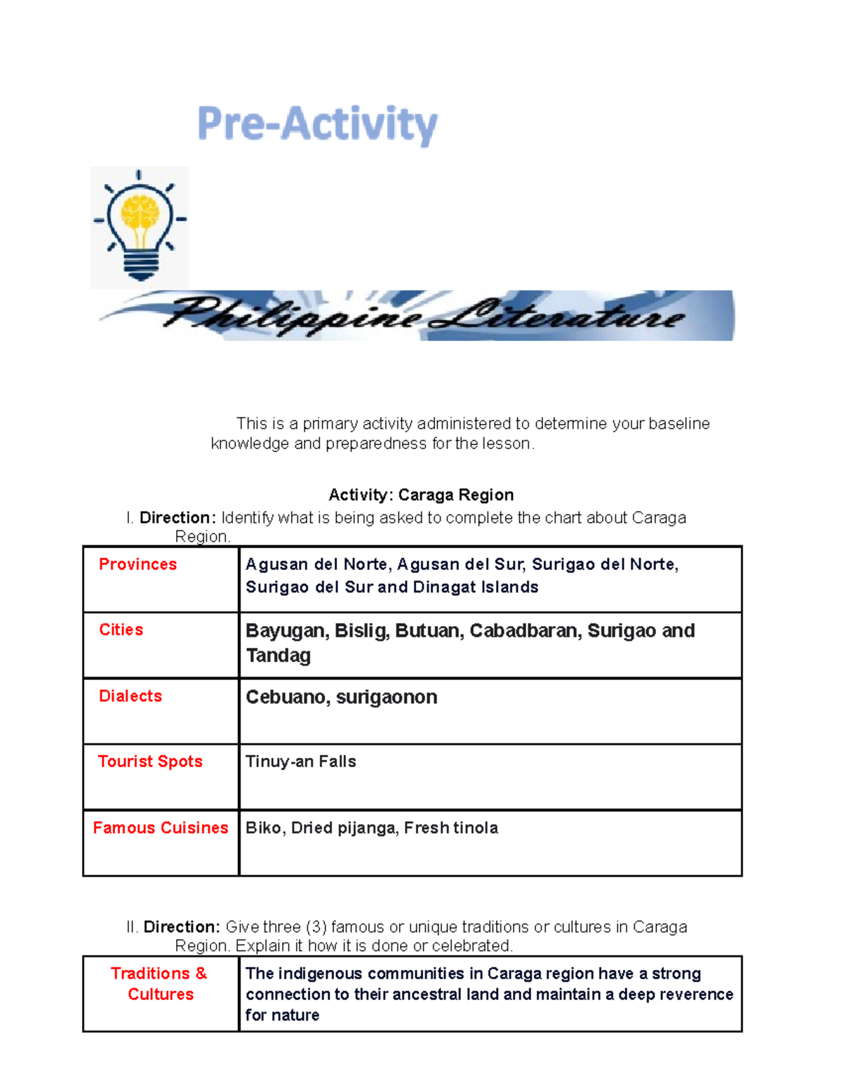 Activity 9 - This is a primary activity administered to determine your ...