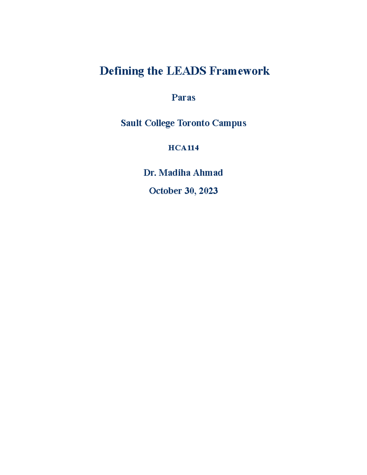 HCA114.Assignment.Defining the Leads Framework.v - Defining the LEADS ...
