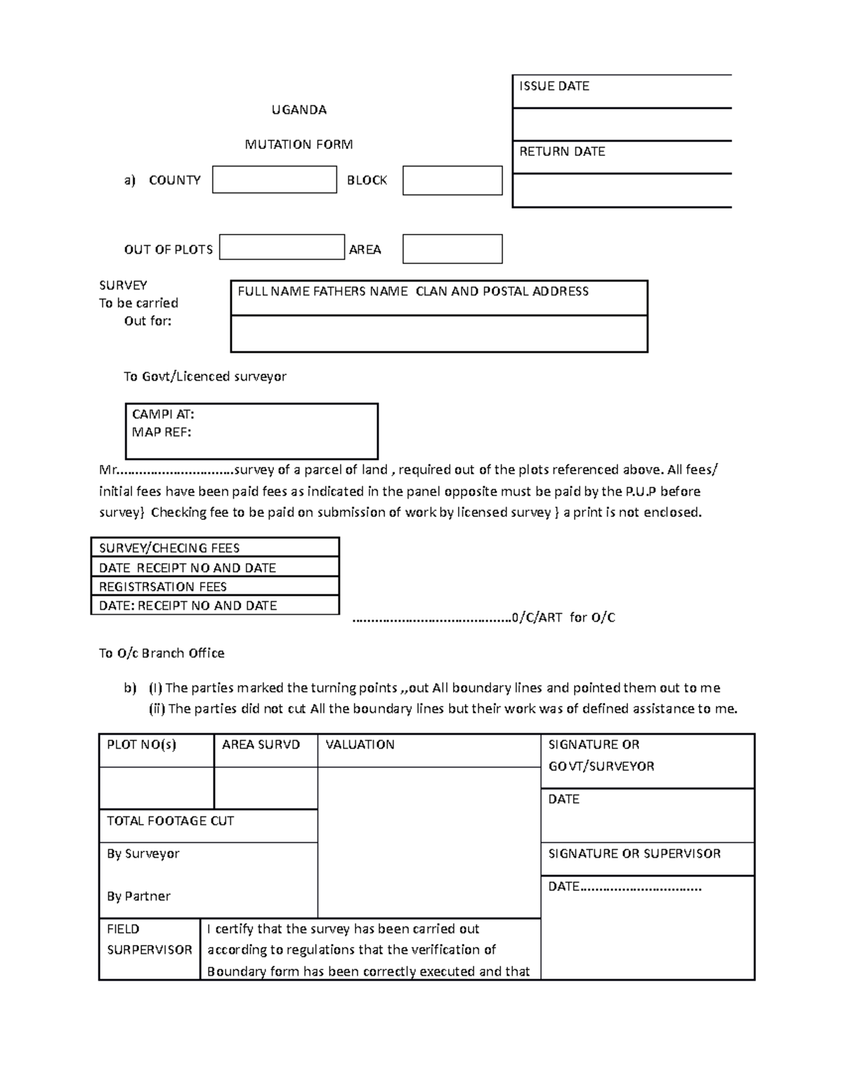 Mutation FORM & @ ORS - Land title - UGANDA MUTATION FORM a) COUNTY ...