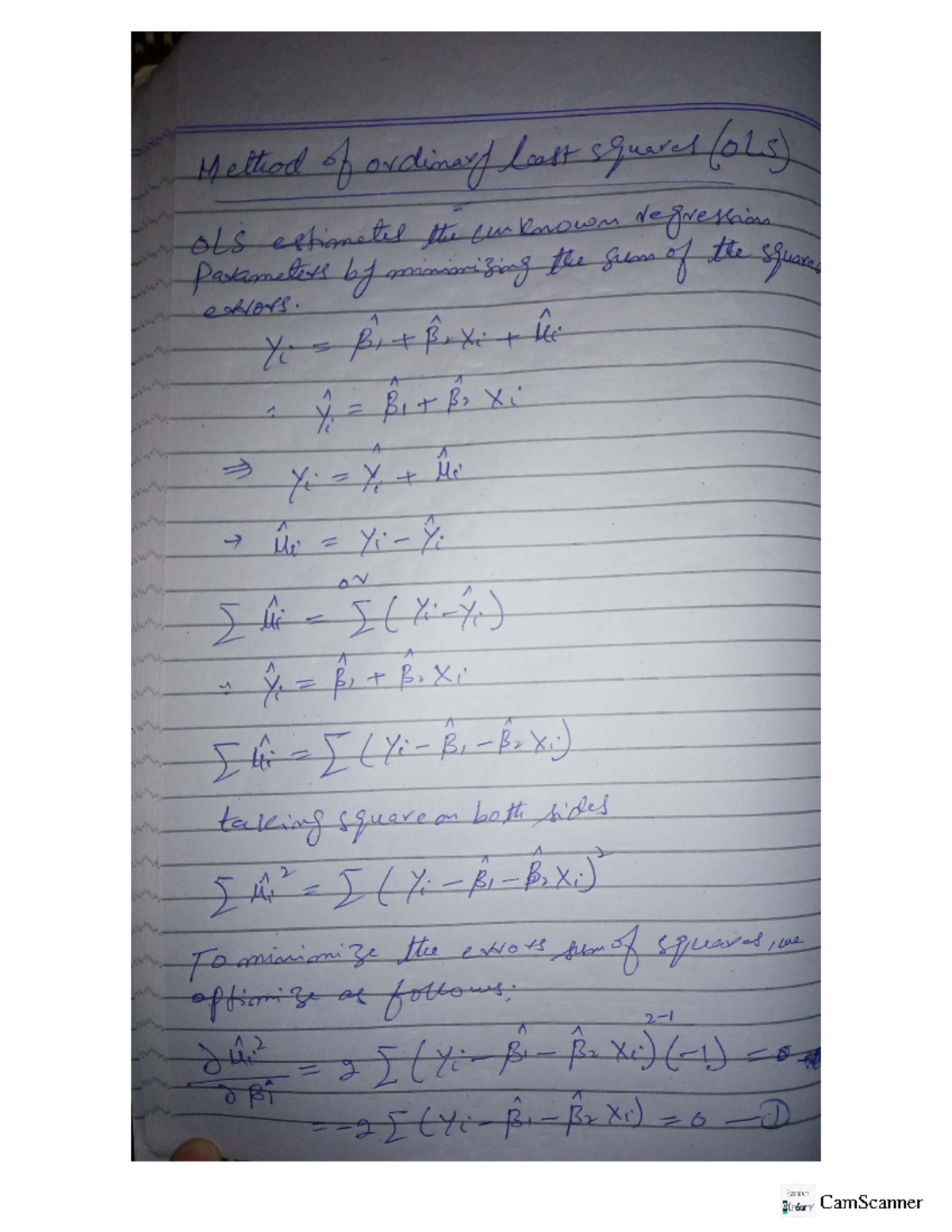 OLS Method derivation-1 - Method of ordinary least squarel (ols) ols ...