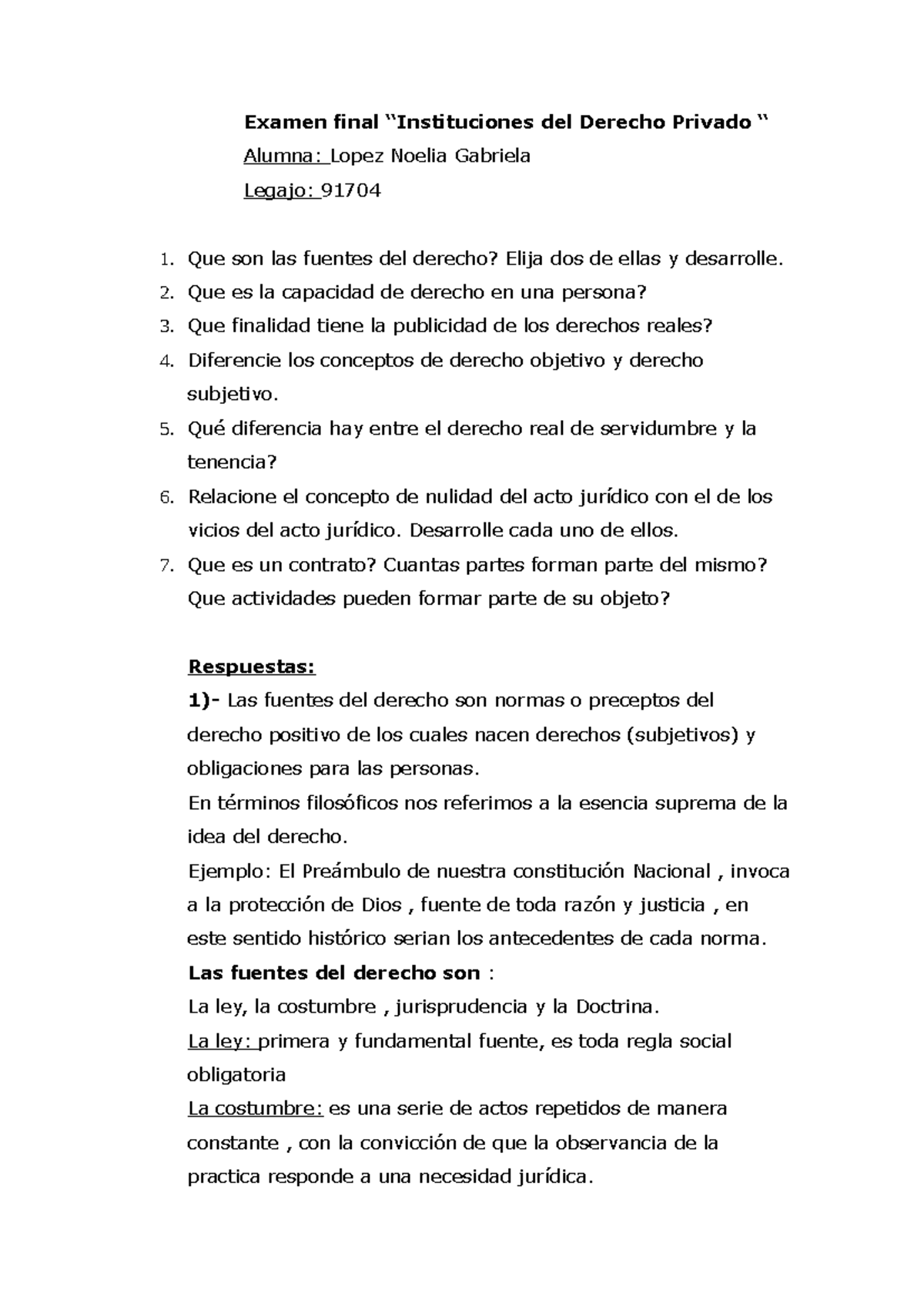Final Instituciones 2023 2 - Examen final “Instituciones del Derecho Privado “ Alumna: Lopez ...