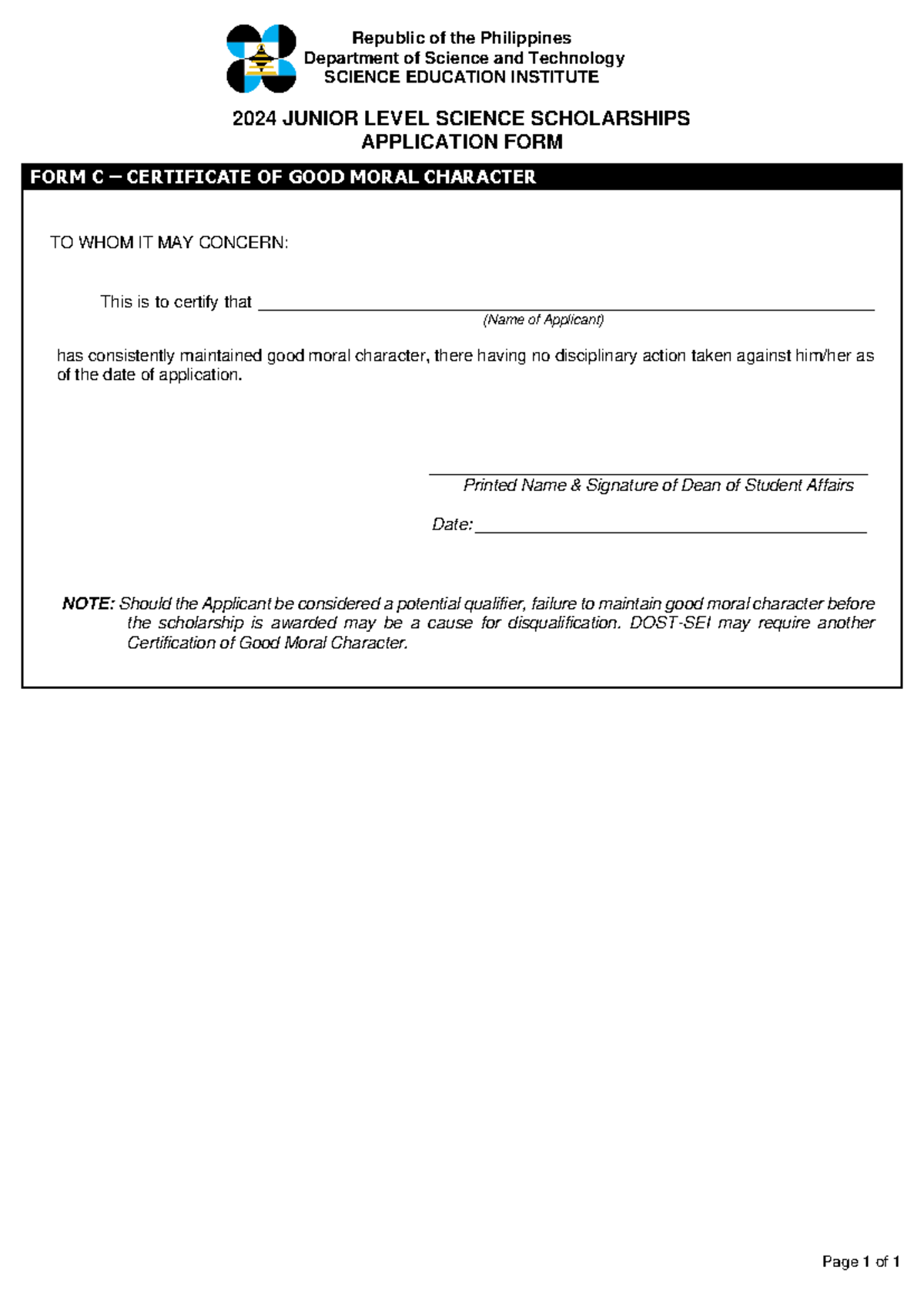 Form-C - form c - Republic of the Philippines Department of Science and ...