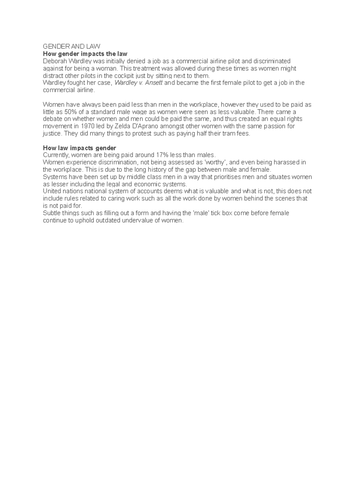 Journal Entry 2 - GENDER AND LAW How gender impacts the law Deborah ...