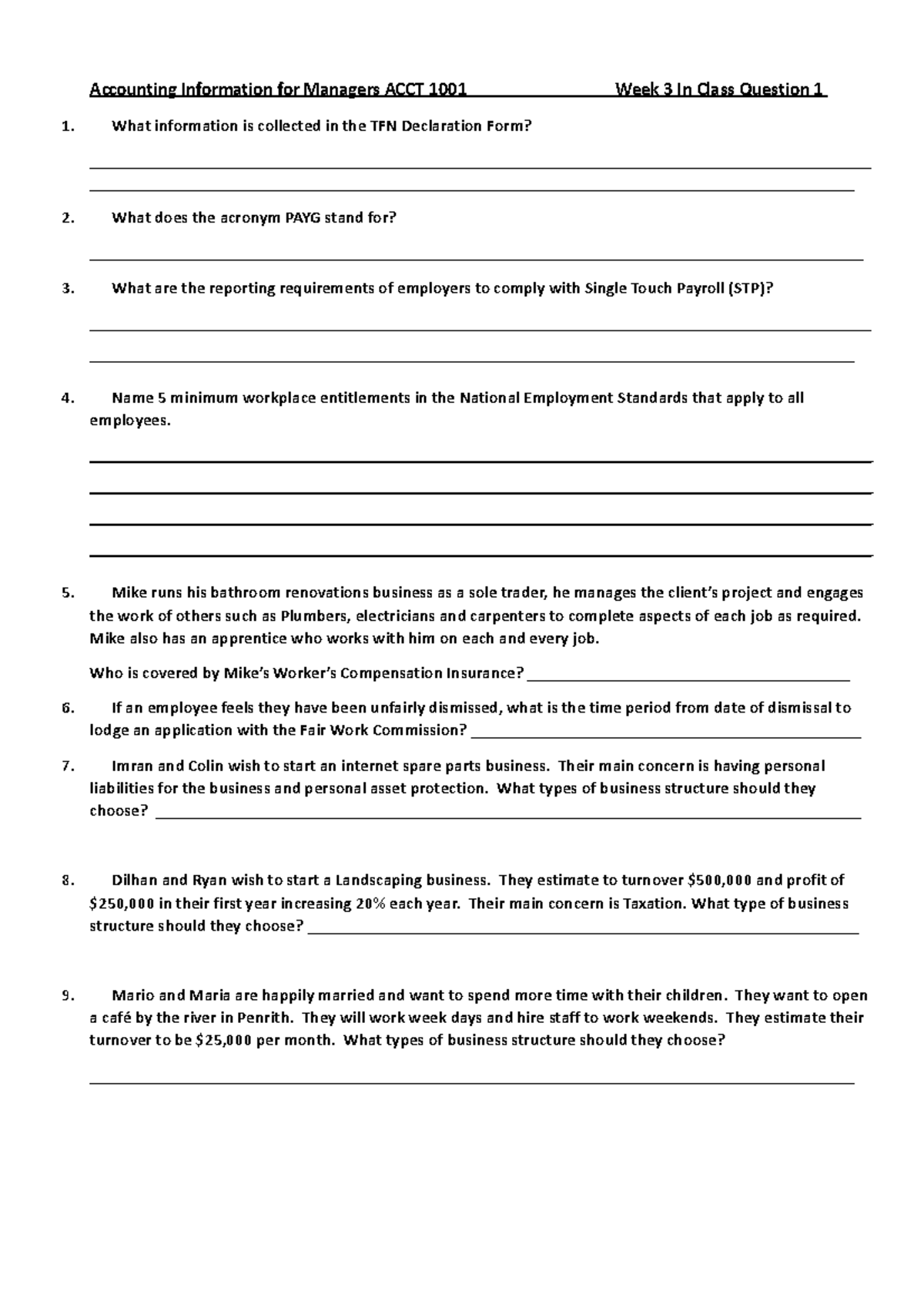 Week 3 Tutorial Question 1(3) - Accounting Information for Managers ...