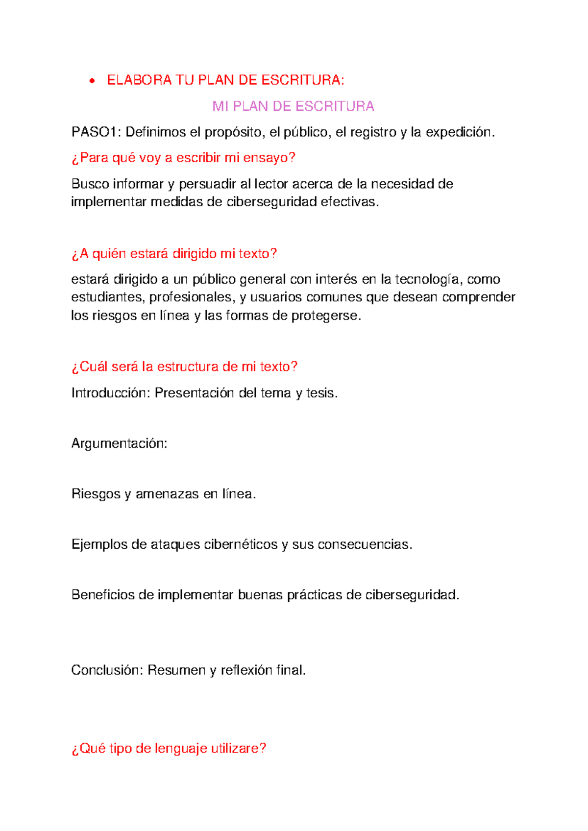 Ficha DE Redaccion NRO 1 - • ELABORA TU PLAN DE ESCRITURA: MI PLAN DE ...