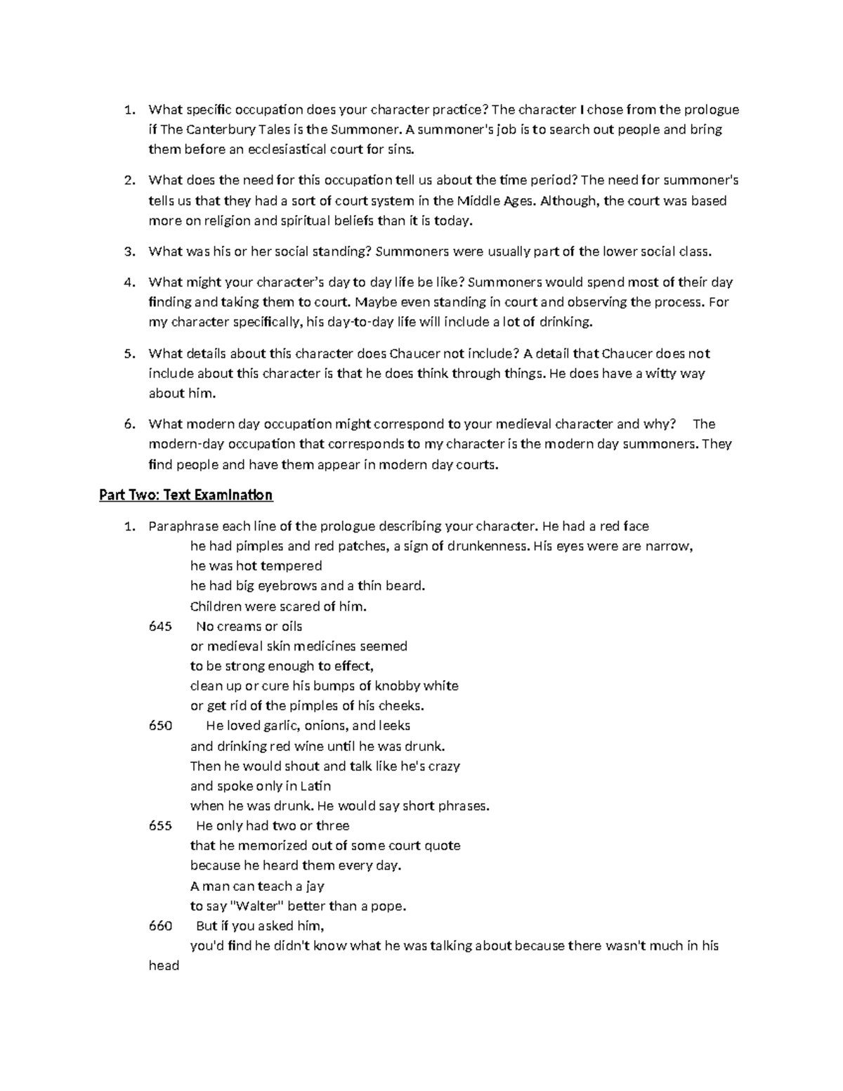 Character Analysis Unit 3 - What specific occupation does your ...