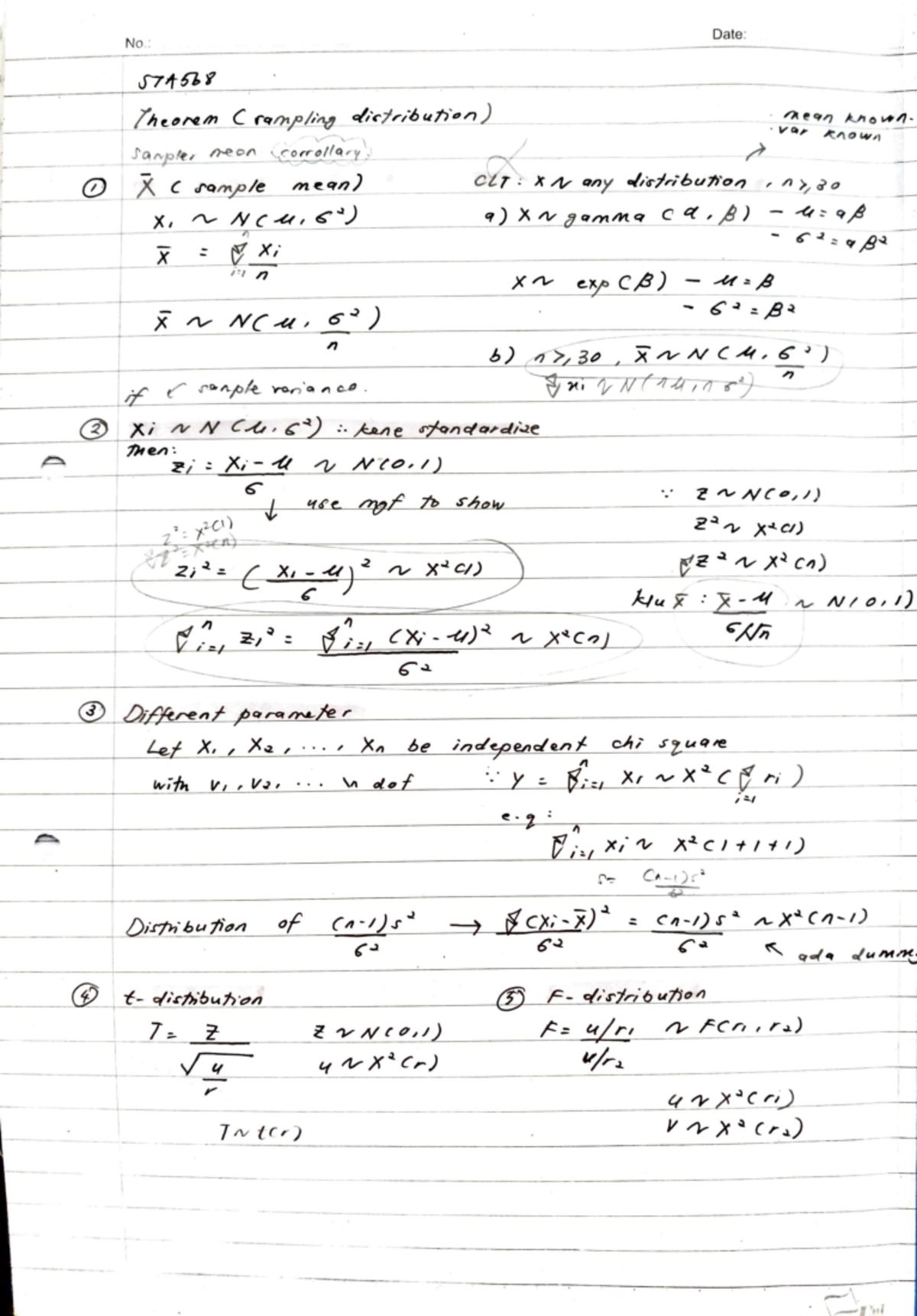 UITM STA568 Notes Chapter 2 - p No: Date: - @ )