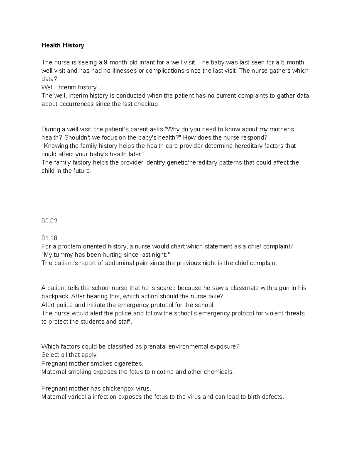 Health History - Notes and questions from text book. - Health History ...