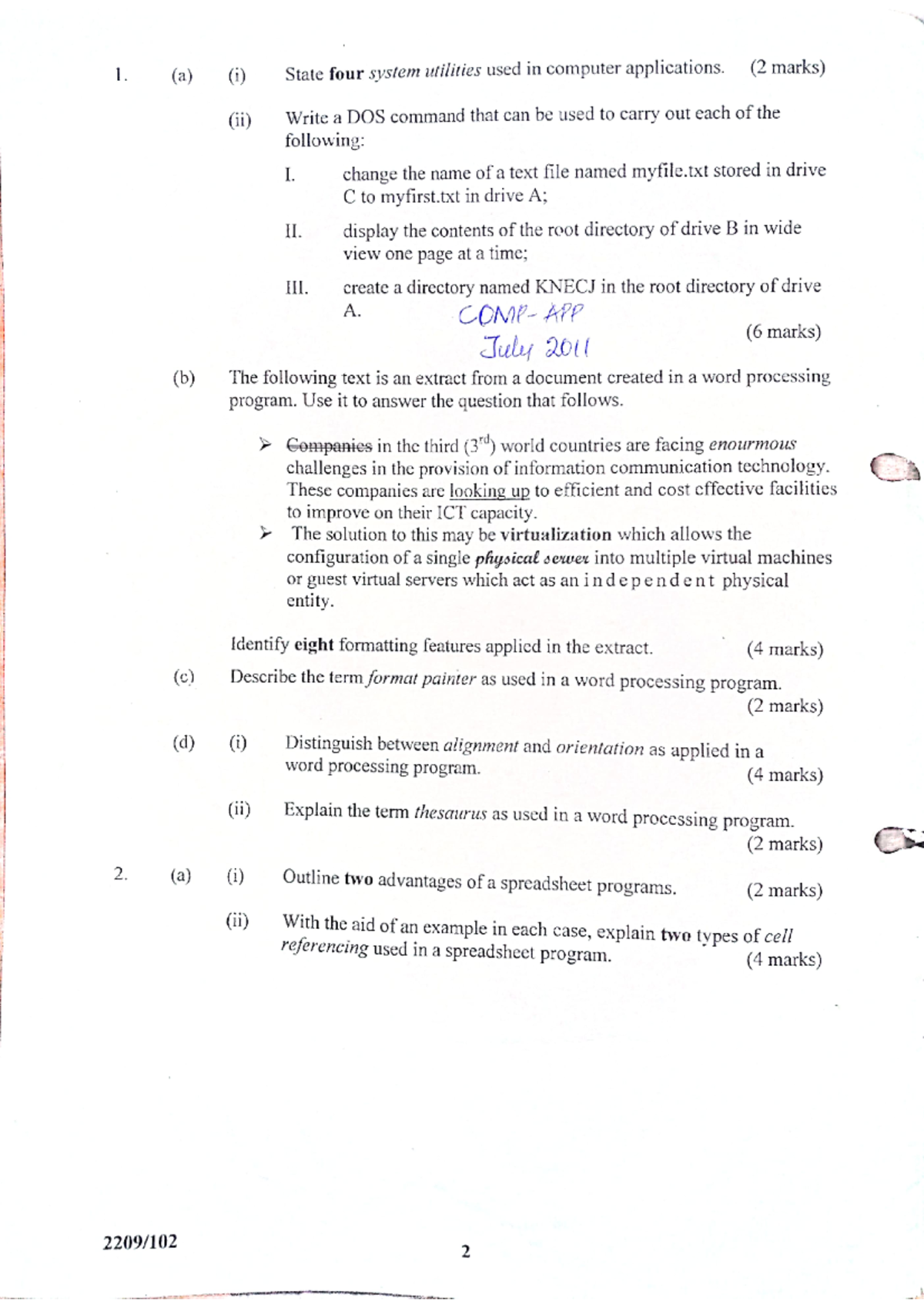 Dit Comp App 2011 Revision Notes 1 A I State Four System Utilities Used In Computer