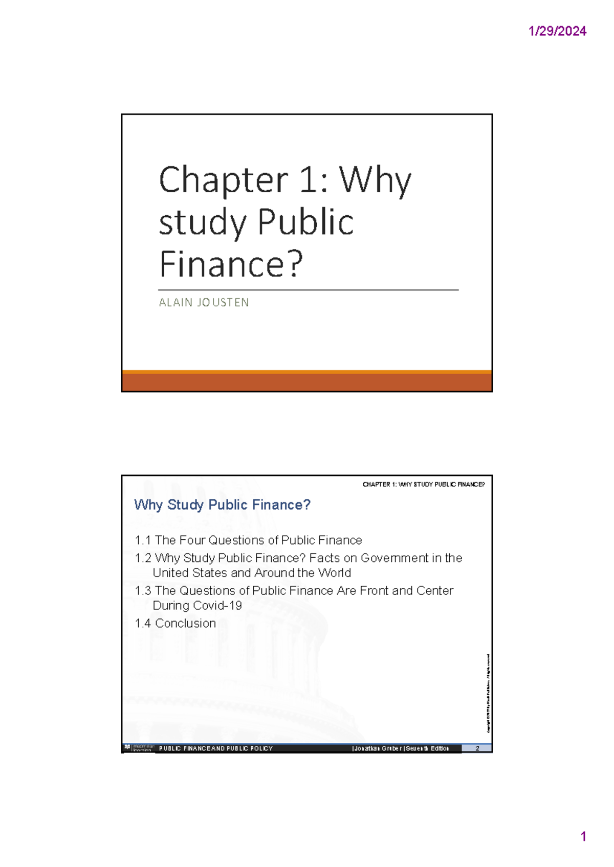 Gruber 7e lecture slides ch01 AJ-2 - Chapter 1: Why study Public Finance? ALAIN JOUSTEN PUBLIC ...
